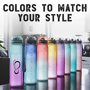 Live Infinitely 24 oz Water Bottle with Time Marker - Insulated Measured Water Tracker Screen - BPA Free Gym Water Bottle - Locking Flip Top Lid, Rubberized (Emerald, 24oz)