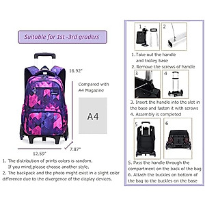 Girls Rolling Backpack Kids Backpack with Wheels Roller School Bag Wheeled Rucksack Pink