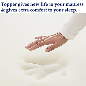 Treaton 1-inch Soft Foam Toppers with Orthopedic Benefits | Provides Proper Back Support and Relieves Pain, Extends Mattress Topper Life, Improves Better Posture, Queen, White