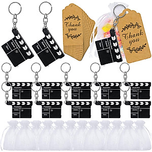 Herdear Movie Night Party Favors Director Clapboard Tape Measure Keychain Thank You Tag Organza Gift Bag for Movie Theatre Party Supplies Wedding Birthday Film Cast Party Decor(24 Sets)