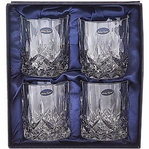 Amlong Crystal Lead-Free Double Old Fashioned Crystal Whiskey Glass - Classic Stylish Design – Perfect for Scotch, Bourbon, Cognac and Cocktail Glasses, 9 oz., Set of 4 With Gift Box