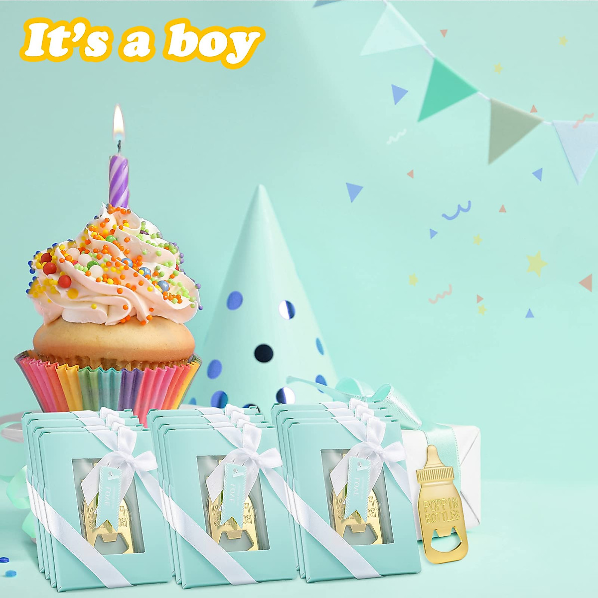 50 Pieces Baby Shower Bottle Opener Popping Bottle Opener Baby Shower Favors Feeder Shaped Bottle Opener for Guests Baby Shower Souvenirs for Baby Shower Wedding Party Favor Decoration Supplies (Blue)