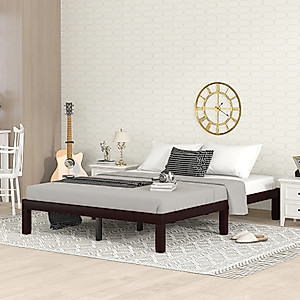 Harper & Bright Designs Queen Size Platform Bed Frame, Minimalist Wood Queen Bed Frames with Strong Center Support Feet, Queen Size Bed for Teens Adults,No Box Spring Needed,Easy Assembly,Dark Coffee