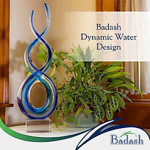 Badash Touch of Blues - Blue Crystal Murano-Style Glass Sculpture - Blue Home Decor Glass Art - 9" Tall Mouth-Blown Glass Wave Sculpture on Crystal Base - Glass Decor Contemporary Home Decor Accent