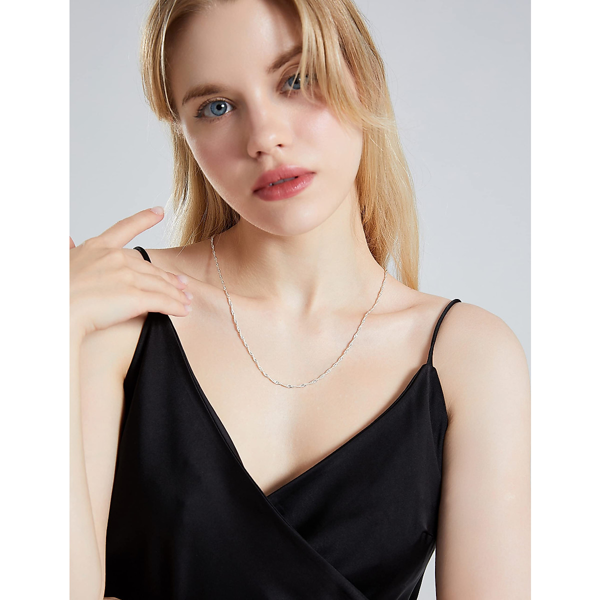 Waitsoul 925 Sterling Silver Singapore Chain Lobster Clasp 2mm Necklace for Women Silver Chain for Women Silver Necklace Chain 16 Inches Gifts for Her