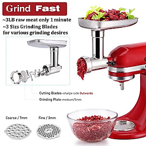 Stainless Steel Food Grinder Attachment for KitchenAid Mixers, Dishwasher Safe, Strong Meat Processor Accessories Included 3 Sausage Stuffer Tubes
