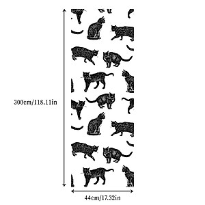 GLOW4U Self Adhesive Black Cat Shelf Liner Contact Paper Peel and Stick Cats Wallpaper for Wall Kids Room Drawer Cabinets Dresser Door Funiture Decor 17.7X117 Inches