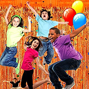 HalloweenDecorate 4 Pack Orange Foil Fringe Curtain Backdrop, 3.28Ftx8.2Ft Metallic Tinsel Foil Fringe Streamers Curtains for Party, Photo Booth Props, Birthday, 2022 Mother's Day Decoration Supplies