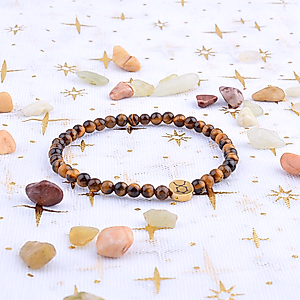 SIPELATY 4MM Mini Gemstone Energy Star Sign Constellation Bracelet with 18K Gold Plated Charm Zodiac Bracelet for Women Taurus
