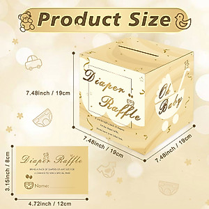 Angela&Alex 50 Pcs Diaper Raffle Tickets for Baby Shower Games with Diaper Raffle Box Invitations Sign Cards for Boy & Girl Gender Reveal Party Decorations Baby Shower Décor Supplies - Gold