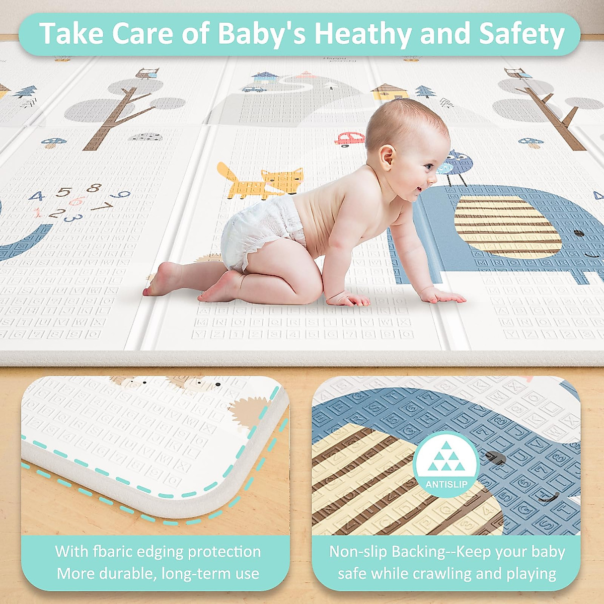 Foldable Baby Playmat, XPE Foam Baby Gym & Play Mat with Non-Toxic Materials, Extra Large Size 79" x 59"