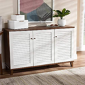 Baxton Studio Coolidge Modern and Contemporary Walnut Finished 8-Shelf Wood Shoe Storage Cabinet