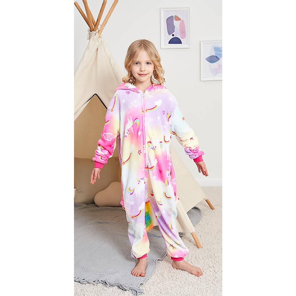 Riverchan Kids Unicorn Onesie Animal Pajamas Halloween Cosplay Costume Sleepwear Gift for Girls and Boys (10-12 Years, PEGASUS)