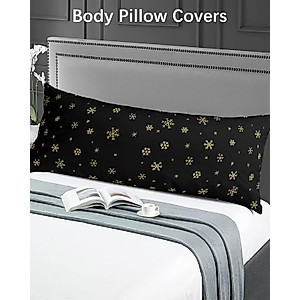 Edwiinsa Golden Snowflake Body Pillow Covers 20x54 Side Sleeper Pillow, Plush Soft Comfort for Hair/Skin Cooling Pillowcases with Envelop Closure Throw Covers Merry Christmas Winter Black