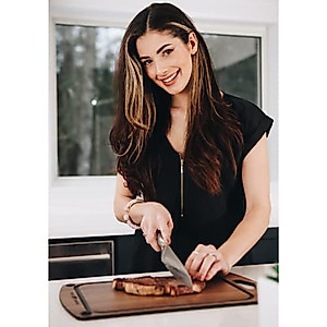 Beast Canteen Dishwasher Safe Cutting Board, Made of Wood Fiber Composite, BPA Free, Non-Slip Rubber Feet, Juice Groove, Handle, Walnut Color, Thin, Large, Cut Meat, Cheese, Fruit, Steak