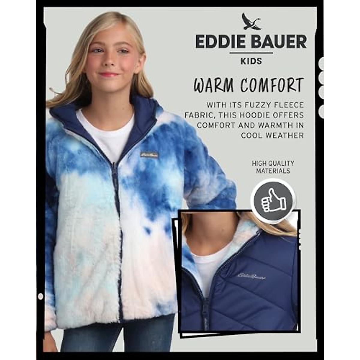 Eddie Bauer Girls' Reversible Jacket - Deer Harbor Waterproof Lightweight Puffer Coat with Faux Shearling Lining (5-20), Size 10-12, Navy Blue