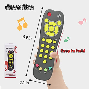 Baby Remote Toy, Toddlers TV Remote Control Toy Kids Realistic Play Remote Early Educational Baby Musical Toys with Light and Sound English French Spanish for Proshool Boys Girls 6 Month+, Gray
