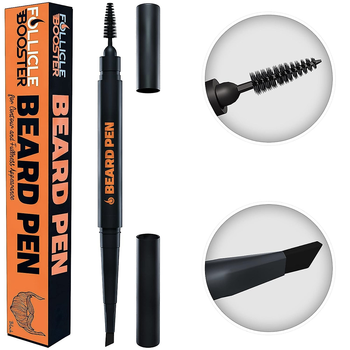 Beard Pen Filler for Men - Barber Styling Grooming Pencil - Waterproof Proof, Sweat Proof, Long Lasting Solution with Natural Finish - Cover Beard and Scalp Patches in Seconds - Jet Black 1 Pack