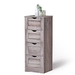 Gecheer Free-Standing Cabinet Wooden Floor Storage Organizer Tall Storage for Bathroom, Living Room with 4 Drawers and 1 Adjustable Shelf