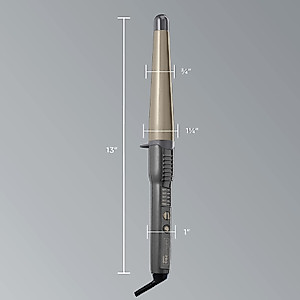 INFINITIPRO BY CONAIR Tourmaline Ceramic 1 1/4-Inch to 3/4-Inch Curling Wand, Tapered wand produces beachy waves , Metallic Grey