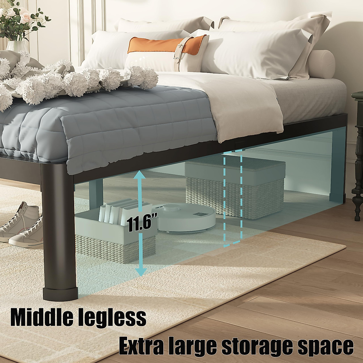 Yitong Angel California King Bed Frame with Round Corner Edge Legs, 14 Inch Tall 3500 lbs Heavy Duty Metal Platform Bed Frame California King Size, No Box Spring Needed/Noise Free/Non-Slip