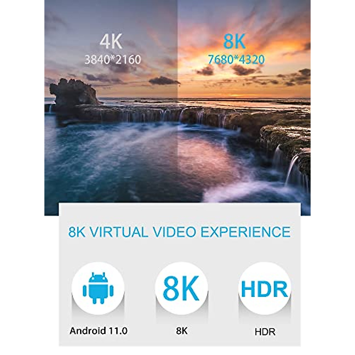 Android TV Box 11, 4GB RAM 32GB ROM Smart TV Box RK3566 4-Core 64bit Cortex-A55 CPU Support 4K 8K Output Dual-WiFi 2.4G/5.8GHz Bluetooth 4.0 USB 3.0 with Wireless Mini Keyboard