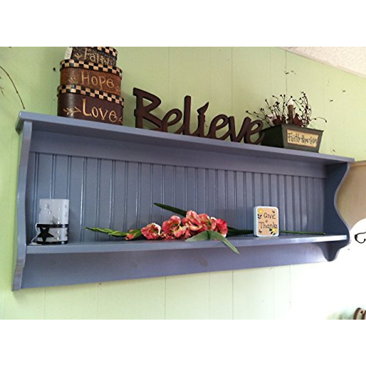 Plate Rack Wall Shelf Country Wood Display Plate and Bowl Rack Primtive Shelf