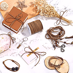 Leather String, Flat Suede Cord Faux Leather Cord Thin Leather Lace for Bracelets, Necklaces, Jewelry Making and Art Crafts (2.7 MM Brown)