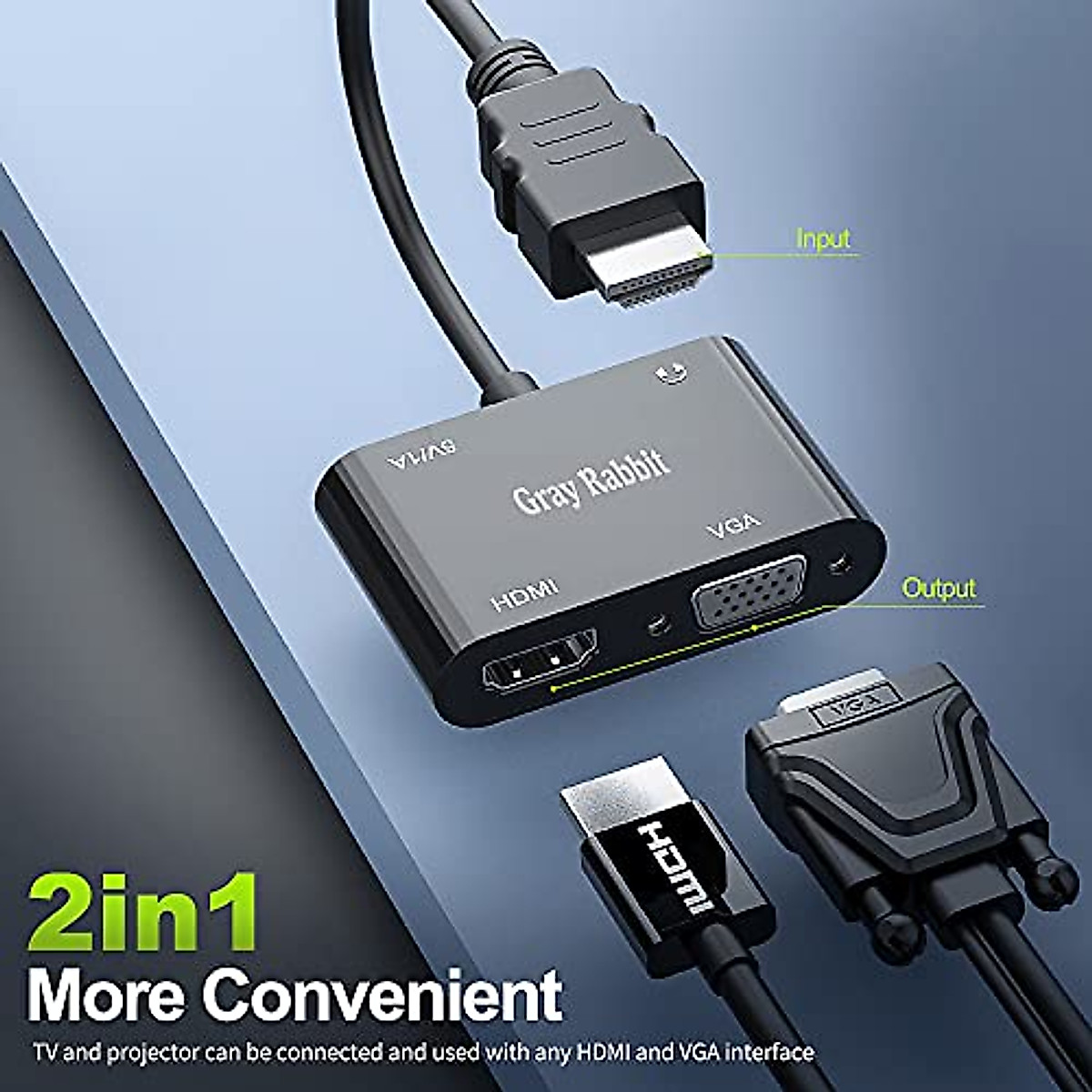 Gray Rabbit HDMI to VGA HDMI,1080P HDMI to VGA HDMI Adapter(Male to Female) with Audio Support. for Computer, Desktop, PC, Monitor, Projector, HDTV, Chromebook, Xbox and More,Need Supply Required