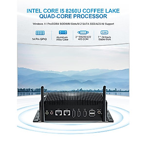FANPEEC Core i5 8260U Fanless PC Windows 11 Pro Mini PC 8GB RAM 128GB SSD, Industrial PC 4K HD+HD+DP, WiFi 5, BT 4.2, GPIO, 2xGigabit LAN, Desktop PC Wake On LAN, Mini Computer