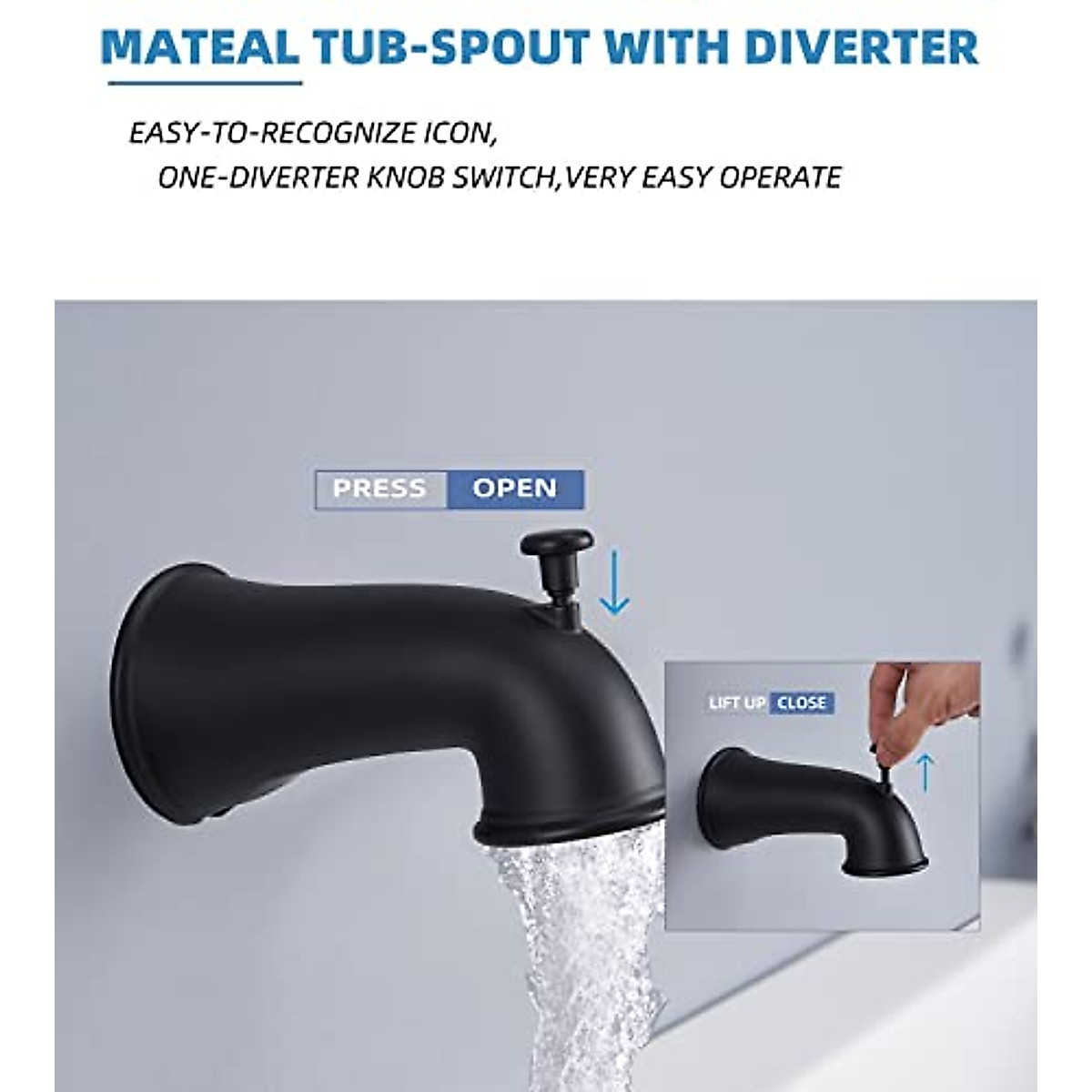 Shower System with Tub Spout, Bathroom Rain Mixer Shower Combo Set, Single Handle Shower Faucet with Valve Matte Black