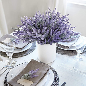 Leyaron 10 Bundles Fake Flowers Artificial Lavender Faux Plastic Plants for Home Decor Wedding Kitchen Garden Patio Porch Window Box Office Table Centerpieces Indoor Outdoor Decorations Purple