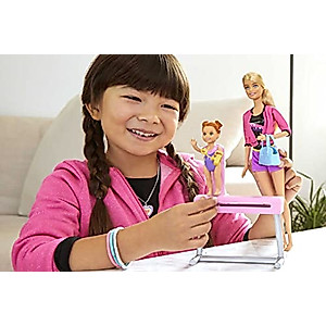 Barbie Gymnastics Coach Dolls & Playset with Coach Doll, Student Small Doll & Balance Beam with Clip & Sliding Mechanism