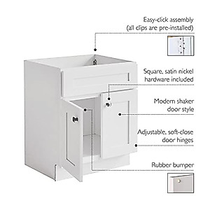 Design House 586941 Bath Unassembled Modern 2-Door Shaker Bathroom Vanity Cabinet Only, 30 x 21, White