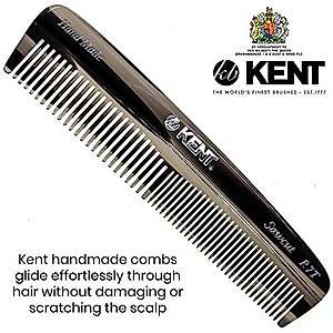 Kent R7T Double Tooth Hair Pocket Comb, Small Fine/Wide Tooth Comb For Hair, Beard and Mustache, Coarse/Fine Hair Grooming Comb for Men, Women and Kids. Saw Cut Hand Polished. Handmade in England