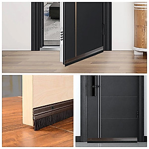 Qimoo 2 Pack Door Bottom Sweep, h-Shape Aluminum Alloy Holder Door Sweep for Bottom of Door with 1.6" Brwon Nylon Brush, 39.37"x2.48"(1000mmx63mm)