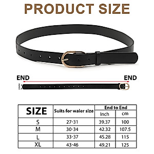 Breathffy 5 Pcs Women's Leather Belts for Jeans Dresses Pants Ladies Belt Bulk with Gold Buckle (White, Black, Camel, Khaki, Apricot,M: Fit Waist Size 31-36 Inches)