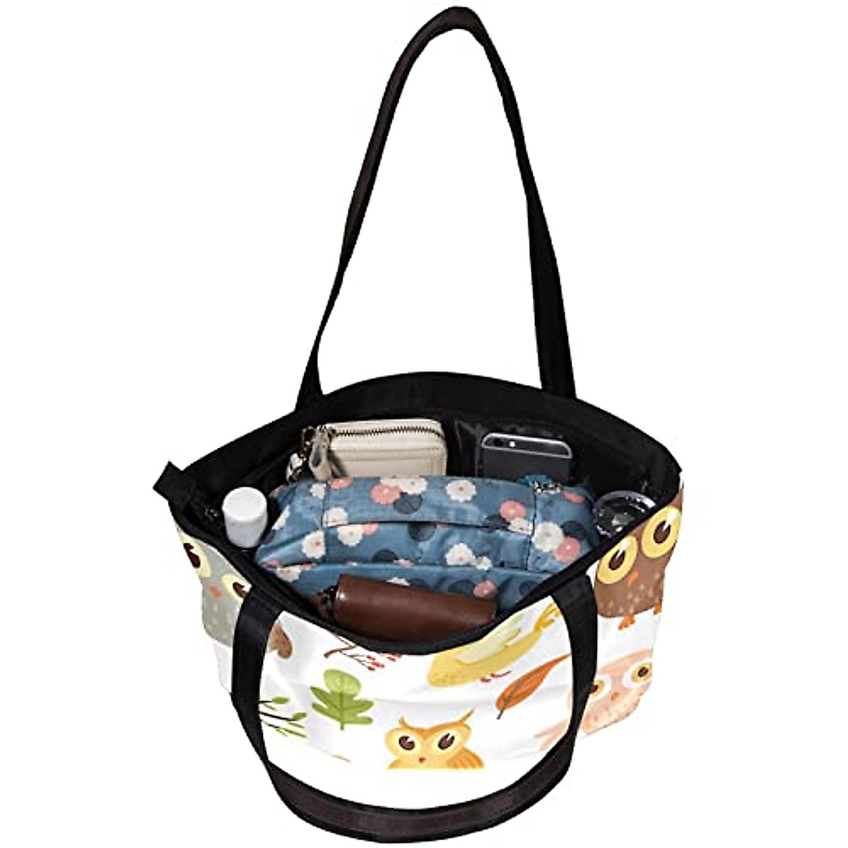 Women's Large Size Canvas Shoulder Bag Hobo Crossbody Handbag Casual Tote, Cartoon Owl Hen