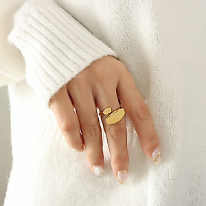 Chunky Dome Ring Stainless Steel Statement Rings for Women Teen Girls Irregular Geometric Rings Titanium Stackable Rings Adjustable Knuckle Midi Rings Set Open Finger Rings Aesthetic Jewelry (Gold)