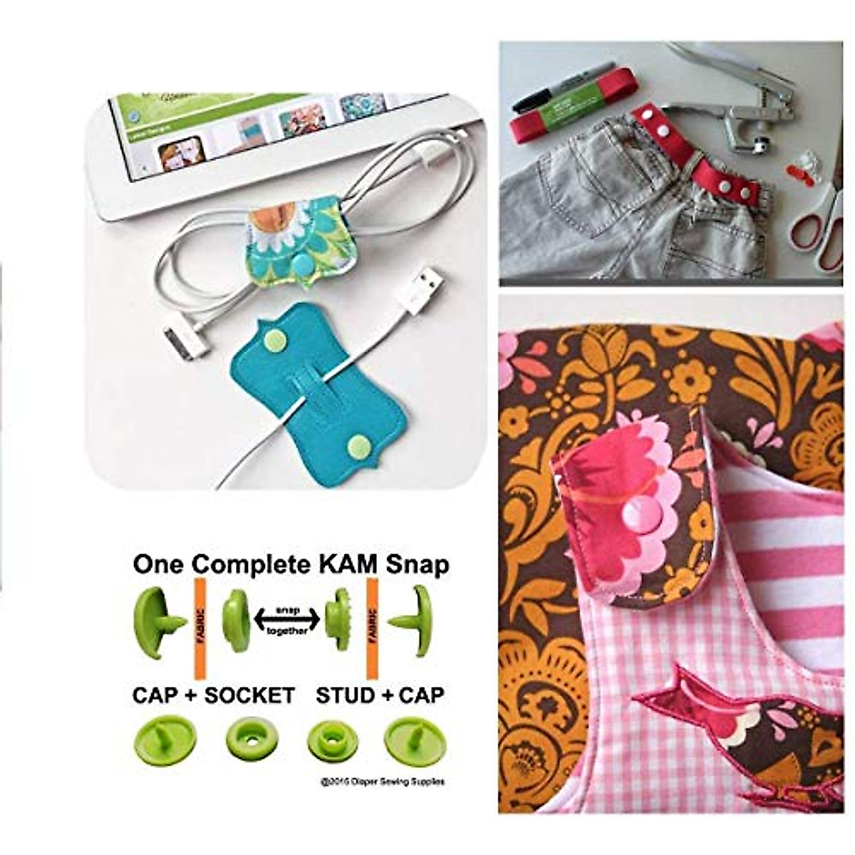 KAM Snaps Buttons + Snap Pliers, Starter Fasteners Kit, 384 Sets 24-Colors, Size 20 T5 KAM Snap Plastic Fasteners Punch Poppers Closures No-Sew Buttons for Crafts Cloth Diaper Bibs