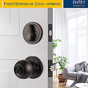 4 Pack Keyed Entry Door Knob and Single Cylinder Deadbolt Set, Keyed Alike Exterior Knob with Lock and Deadbolt for Office and Front Door, Classic Locking Door Knob, Oil Rubbed Bronze
