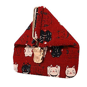 TENDYCOCO Women Wallet Lucky Cat Printed Coin Purse Magnetic Buckle Cotton Pouch Japanese Style Wallet