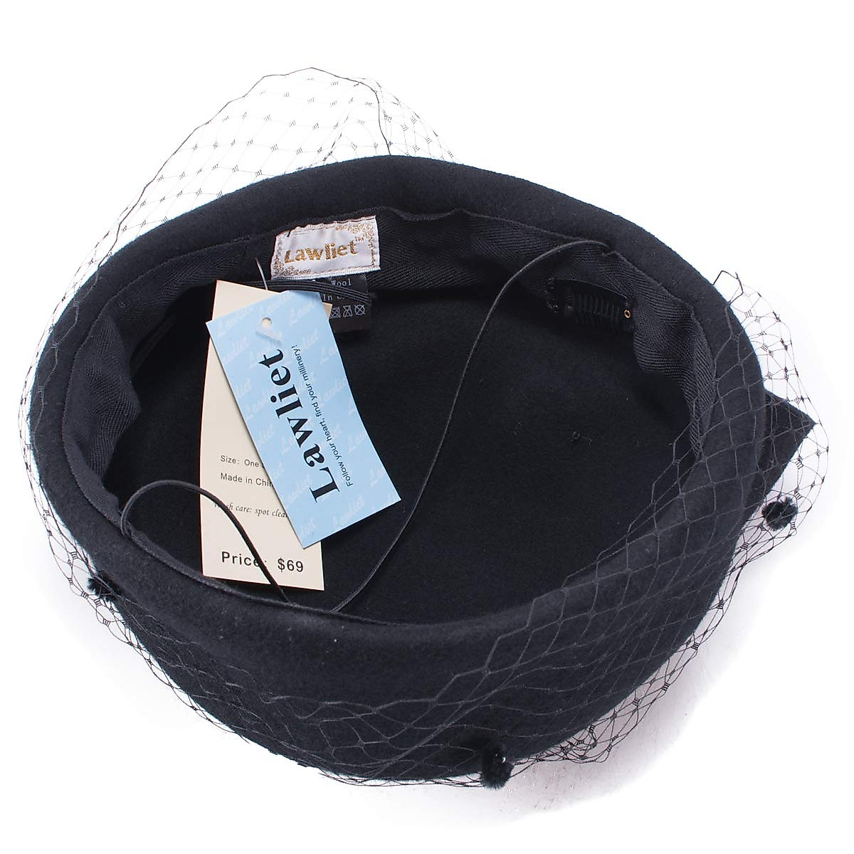 Lawliet Womens Dress Fascinator Wool Felt Pillbox Hat Party Wedding Bow Veil A080 (Black)