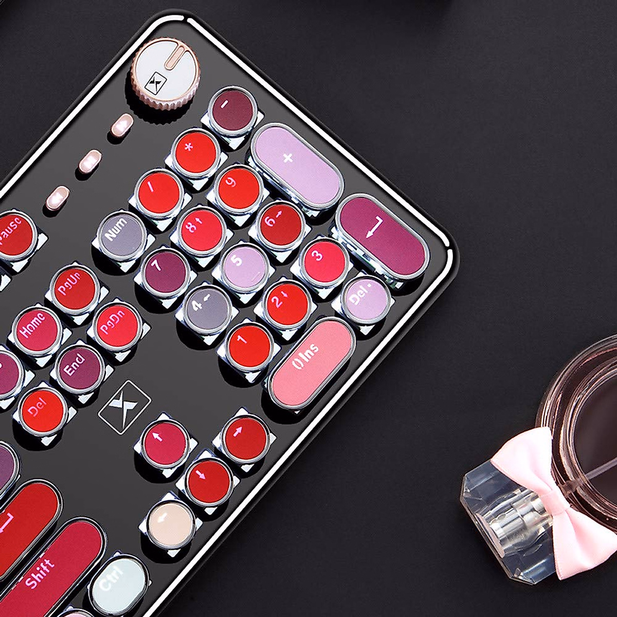 Corn K520 Lipstick Mechanical Gaming Keyboard Metal Panel Round Retro Backlit 104 Keys USB Wired Blue Switch for Desktop, Laptop