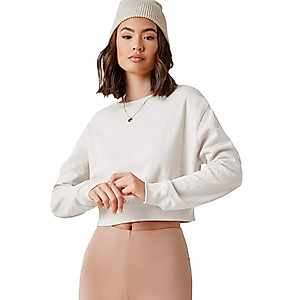 Verdusa Women's Basic Casual Long Sleeve Round Neck Crop Top Pullover Sweatshirt White M