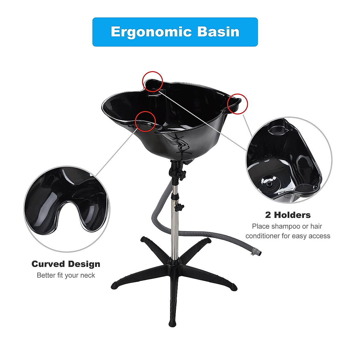 AW Shampoo Bowl Hair Sink with Gel Neck Rest Hair Trap CUPC Vacuum Breaker Barber Salon Spa Mounting Ability for Home Barbershop