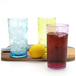 KX-WARE 20-ounce Acrylic Glasses Plastic Tumbler, set of 6 Multicolor - Hammered Style, Dishwasher Safe, BPA Free
