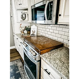 Josephine Thomas Home Personalized Noodle Board, Large Initial + Last Name, Stove Cover, Cooktop Cover, Warm Brown