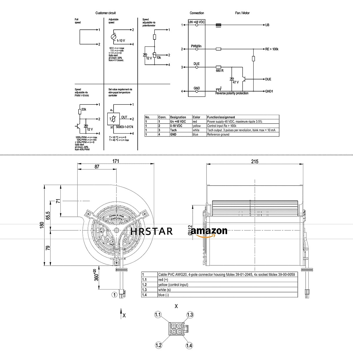 HRSTAR for ebmpapst D1G133-AB39-22/D1G133-AB39-52 Forward Leaning Centrifugal Fan 48V 105W for VACON Inverter Fans