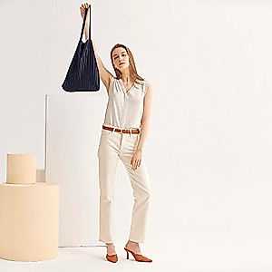 BLUEORB Each Bag Casual Washable Pleats Women's Versatile 100% Recycled Polyester Daily Shoulder Bag Tote Hobo Pouch Set (Beyond Black)